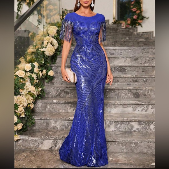 Dresses | Luxe Fringe Detail Mermaid Hem Party Prom Sequins Dress ...